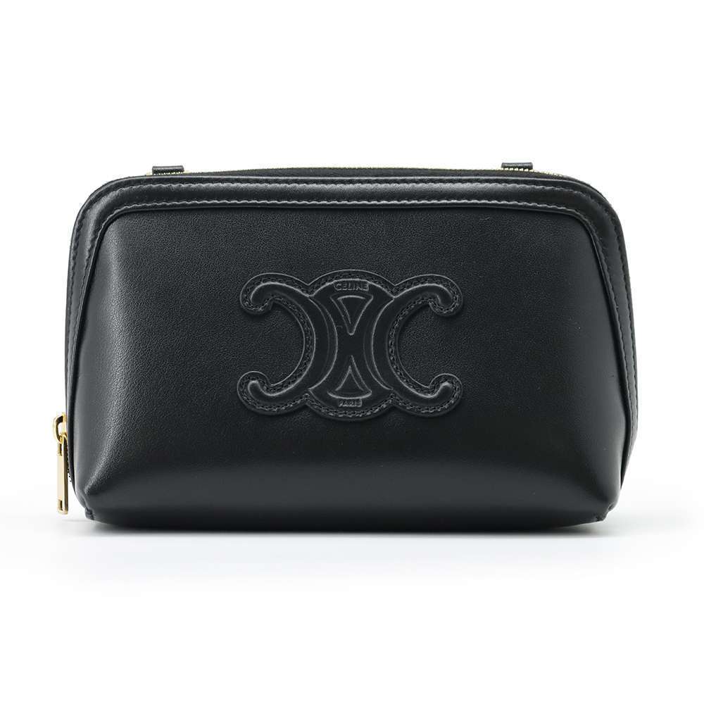 Celine Chain Triomphe Shoulder Bag Calf Leather Black - Gem